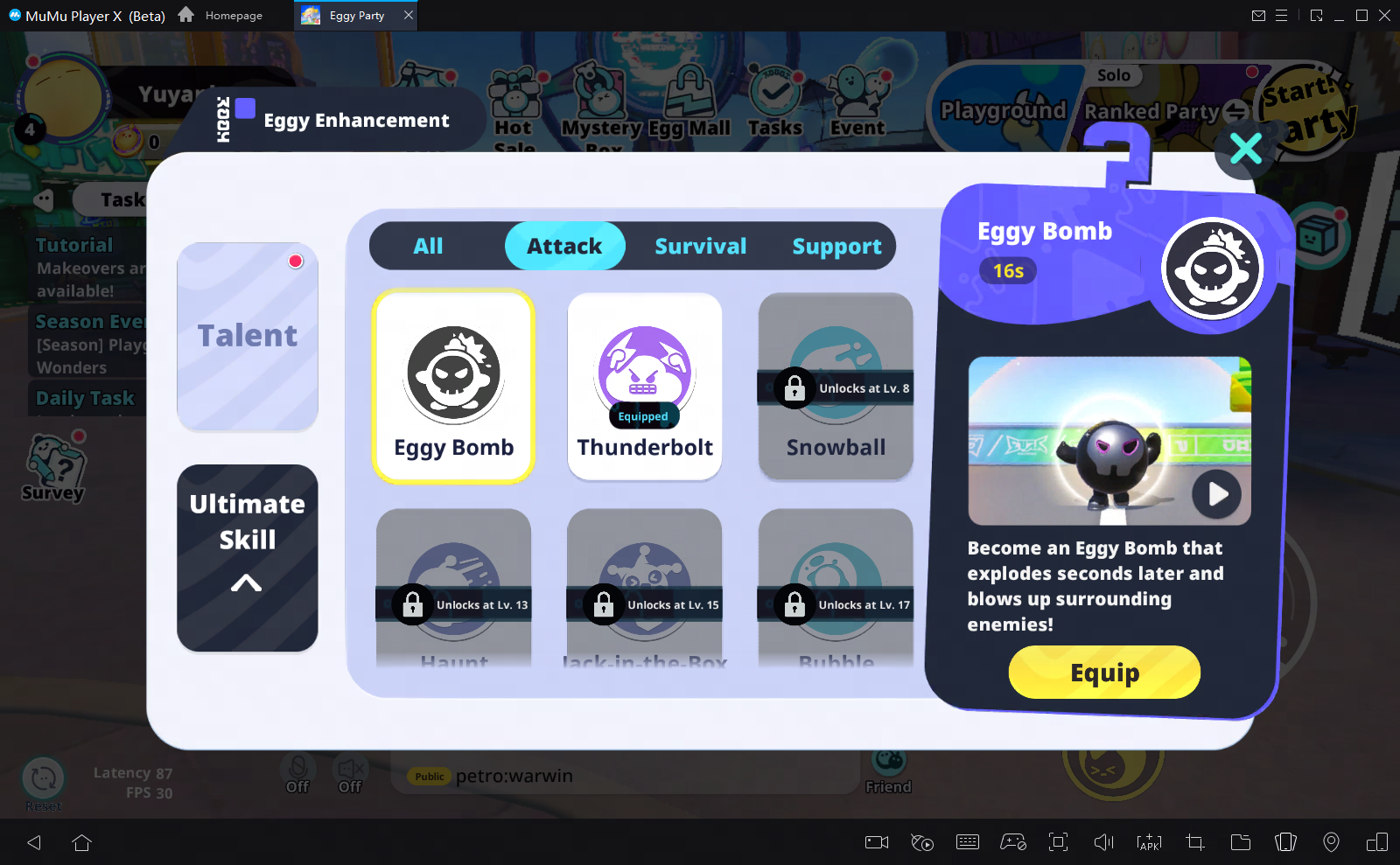 Skills Guide for Eggy Party